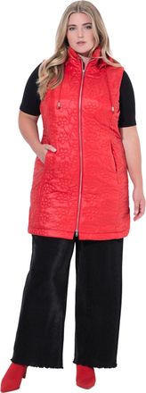 Miamoda Damen gro&szlig;e Gr&ouml;&szlig;en &Uuml;bergr&ouml;&szlig;en Plus Size Long-Steppweste, Blumen-Steppmuster, Kapuze, 2-Wege-Zipper rot 48 840150535-48