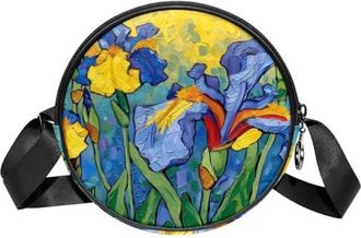 Generic Petit sac &agrave; bandouli&egrave;re circulaire pour femme, motif feuilles florales, sac &agrave; dos avec fermeture &eacute;clair, bretelles r&eacute;glables, sac &agrave; main rond d&eacute;contra