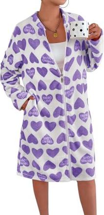 ORANDESIGNE Peignoir de Bain Femme Court Robe de Chambre Polaire Peignoir Polaire Peignoirs Hiver Robe Peluche avec Fermeture &eacute;clair C Violet XL