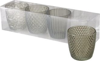 Boltze 4tlg. Windlicht Marilu hellgrün grün Muster geriffelt aus Glas (4 Motive)