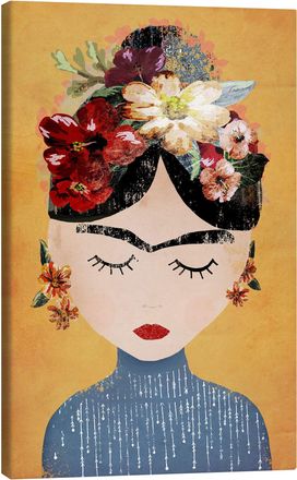 Posterlounge Frida Kahlo mit Blumenkranz Leinwandbild von treechild 40 x 60 cm Wandbilder Wanddeko