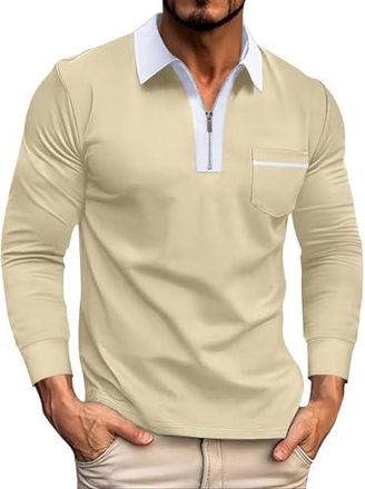 Generic Polo pour homme avec fermeture &eacute;clair 1/4 - L&eacute;ger et respirant - Manches longues - Pour printemps et automne - Confortable, Wh2., XXL