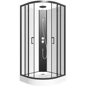 Vente-Unique Cabine de douche quart de cercle - Hauteur ajustable - L90 x l90 x H200/220 cm - Noir et blanc - ROVATA
