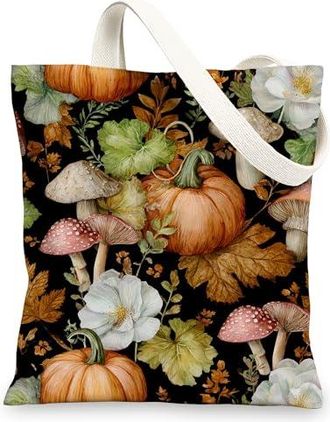 Generic Sacs fourre-tout en toile à motif floral de citrouille - Sacs dépicerie réutilisables - Légers et lavables - Pour salle de sport, voyage, plage, pique