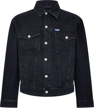 HUGO BOSS Hugo Herren-Truckerjacke aus Dex-Denim mit Brusttasche in schmaler Passform (Dunkelblau)