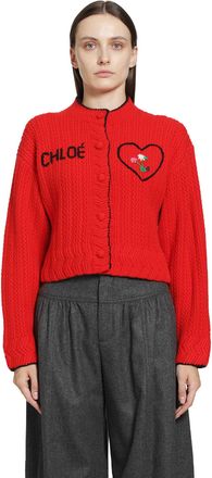 Chlo&eacute; Heart Logo Wool-Cashmere Cardigan