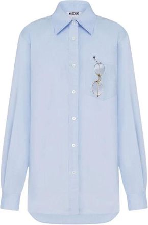Moschino Femme, Blouses et Chemises, Bleu, Taille: 34 FR Chemise en popeline de coton stretch imprim&eacute;e