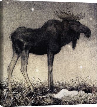Posterlounge Elch Skutt und Prinzessin Tuvstarr Leinwandbild von John Bauer 40 x 40 cm Wandbilder Wanddeko