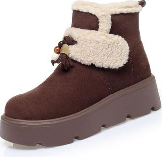 Generic Bottines dhiver pour femme, bottes de neige chaudes en daim doublées de fourrure, imperméables et confortables, à bout rond pour temps froid, marron, 