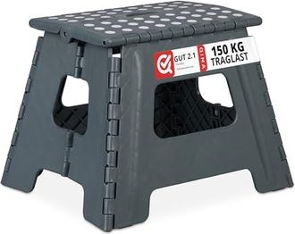 Relaxdays Klapphocker faltbar, Camping Hocker, Kinder Badhocker, bis 150 kg, Kunststoff, HxBxT: 30 x 37 x 29 cm, grau