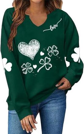 Generic Sweat-shirt de la Saint-Patrick avec imprim&eacute; tr&egrave;fle irlandais pour femme - Motif tr&egrave;fle porte-bonheur - Grande taille - Haut &agrave; manches longues - Col e