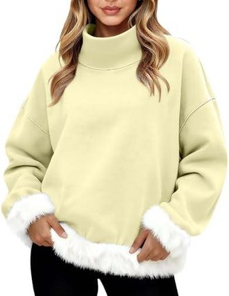 Generic Survêtements confortables pour femmes mode décontractée imprimé col roulé à manches longues sweat femme taille S hauts, Sweatshirts de Noël beiges pou
