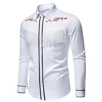 Generic Chemise fine &agrave; manches longues brod&eacute;e pour homme, chemise formelle tendance et polyvalente, col &agrave; revers, haut daffaires infroissable pour costume de 