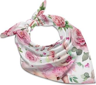 Generic Écharpe carrée en soie légère avec motif rose cochon aquarelle pour cheveux, foulard respirant, cadeau pour homme et femme, multicolore, 46x46cm