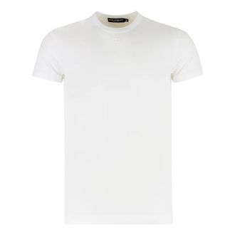 Dolce & Gabbana Besticktes Logo Baumwoll-T-Shirt mit Rundhalsausschnitt - - Tops - Herren - Wei&szlig; - XL