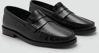 Mango Mocassins cuir froncé noir - Femme - 35 - MANGO