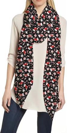 Lina & Lily Foulard Femme à Motifs de Noël (Noir Rouge Blanc, Chaussettes Bonbons et Étoiles)