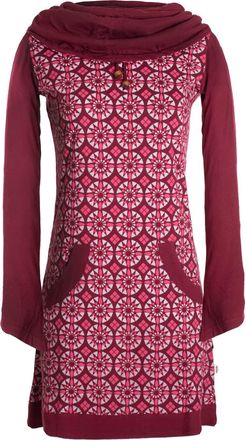 vishes Alternative Bekleidung - Langarm Damen Shirt Kleid Schalkragen Bedruckt 70er 80er Retro dunkelrot 48