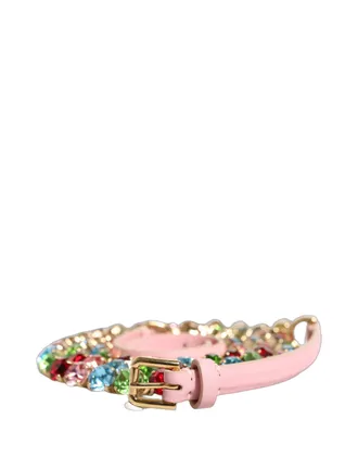 Dolce & Gabbana Womens Pink Leather Crystal Chain Embellished Belt Lamb Real Brass
