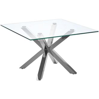 Beliani Beliani - Table basse carr&eacute;e 70 x 70 cm - Plateau en verre tremp&eacute; - Pieds en acier inox poli - Style moderne pour salon &eacute;l&eacute;gant