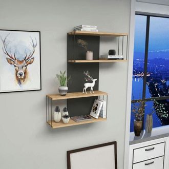 Pier Import Etag&egrave;re murale moderne effet bois & gris - 2 niches JENA