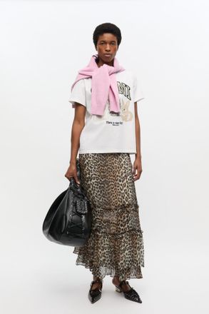 Ganni Jupe longue à volants en mousseline imprimée léopard Multicolore Viscose - Taille 40