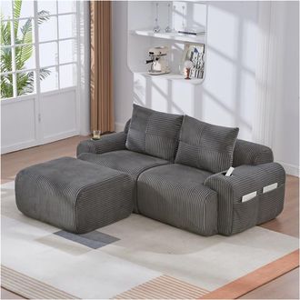 Generic Modernes L-f&ouml;rmiges modulares Sofa, 3-Sitzer-Sofa, modulares Ecksofa aus Cord, ergonomisch geschwungenes Design, ausgestattet mit Aufbewahrungstaschen