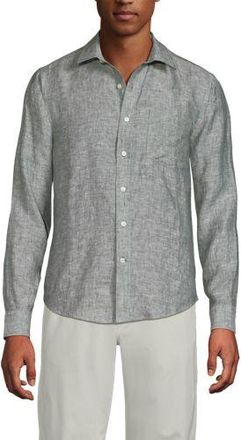 Lands End Leinenhemd mit langen Ärmeln, Herren, Größe:52-54 regular, Grün, Leinen, by Lands End