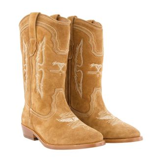 Zadig&Voltaire Womens Embroidered Cowhide Western Ankle Boot Brown
