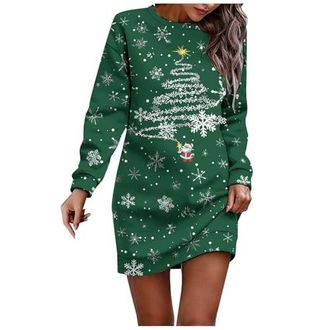 Generic Robe De Noel Femme Manches Longues, Robe Noel Femme Col Rond Mini Imprime Decontracte Costume De Pere Noël De Jogging Cocktail Dress Loisirs Cool Chri