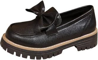Generic Mocassins larges à semelle épaisse pour femme, confortables à enfiler pour le travail, les activités en plein air, Noir, 40.5 EU