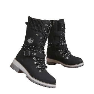Generic JJDFW Bottes pelucheuses de couleur unie avec semelle souple &agrave; talon &eacute;pais et doublure en polaire antid&eacute;rapante pour lhiver, Noir, 42 2/3 EU