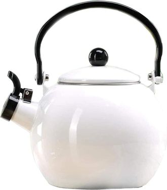 Generic Vintage Emaille-Teekessel, Tragbarer Teekessel für den Herd, 2 Liter Flötenkessel(Weiß)