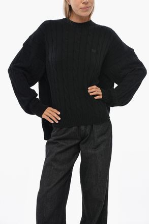 Balenciaga Relaxed-Fit Baumwoll-Zopfstrickpullover Mit Rundhalsausschnitt Und &Uuml;berschnittenen Schultern Balenciaga
