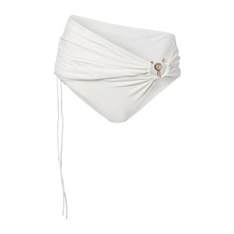 CHRISTOPHER ESBER Femme, Maillots de bain, Blanc, Taille: 36 FR Bikini taille haute avec jupe superpos&eacute;e fronc&eacute;e