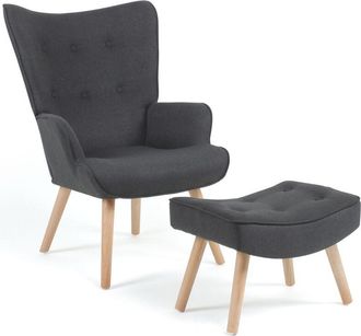 IDMarket Fauteuil scandinave IVAR avec repose pieds gris anthracite