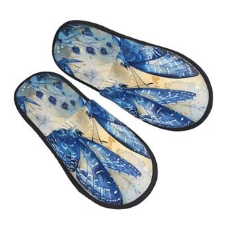 Generic Papillons Bleus Unisexe Pantoufles Peluche Chaussons Chaud Slippers Pour Maison Hiver Int&eacute;rieur M