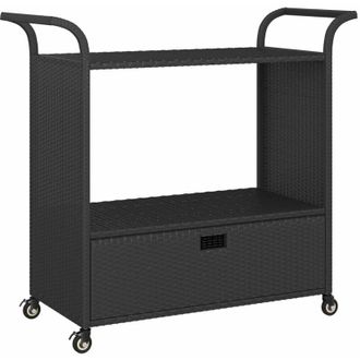 vidaXL Barwagen mit Schublade Schwarz 100x45x97 cm Poly Rattan Vidaxl
