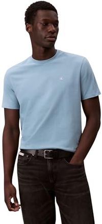 Calvin Klein T-Shirt Manches Courtes Homme Classic Monogram Tee avec Col Ras-du-Cou, Bleu (Smoke Blue), M