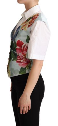 Dolce & Gabbana Womens Mint Green Floral Silk Waistcoat Vest Elastane Clothing