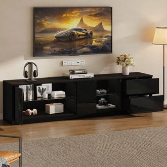 Generic Design TV-St&auml;nder 65 (160 x 40 x 52 cm) - Hochgl&auml;nzende Kommode mit LED-Beleuchtung - Lowboard f&uuml;r Wohn- und Schlafzimmer - Schwarz