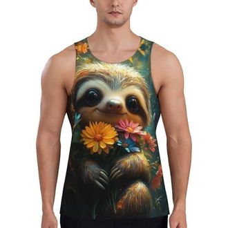 Generic D&eacute;bardeur respirant &agrave; s&eacute;chage rapide sans manches pour homme pour entra&icirc;nement &agrave; la plage S &agrave; 4XL, Fleurs paresseux mignons 1, 4XL