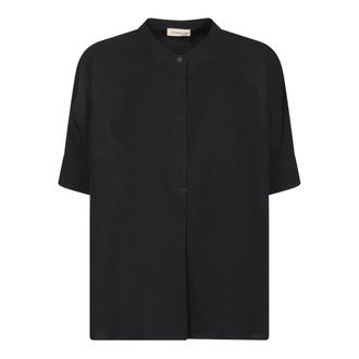 Blanca Vita Femme, Blouses et Chemises, Noir, Taille: 36 FR Chemisier noir &agrave; manches courtes et col mandarin