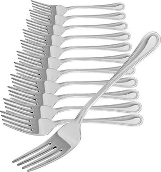 Com-Four 12x fourchettes &agrave; g&acirc;teau en acier inoxydable 430 - couverts &eacute;l&eacute;gants au design simple - petites fourchettes &agrave; dessert - fourchettes &agrave; ap&eacute;ritif - 13,7 