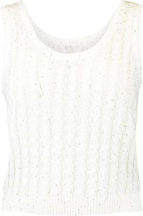 Brunello Cucinelli Femme, Tops, Blanc, Taille: 38 FR Haut sans Manches en Lin avec Strass