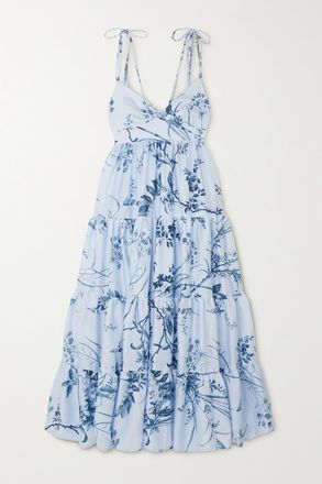 Erdem Robe Aus Baumwollpopeline Mit Blumenprint - Blau