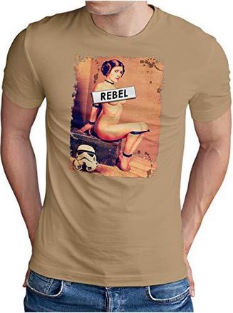 OM3 T-shirt Rebel -Leia - Pour homme - Princess Stormtruppen Film Fan SciFi Pinup - S - 4XL - Beige - XX-Large
