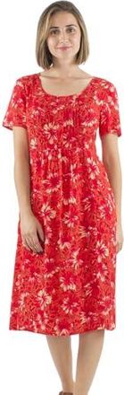 Coline Robe mi Longue &eacute;vas&eacute;e imprim&eacute; Fleurs Tropicales - Couleur : Rouge - Taille : XXL