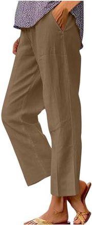 Generic Pantalon 7/8 Femme Droit- Pantalon Taille Elastique Couleur Unie Poches Lat&eacute;rales D&eacute;contract&eacute; &agrave; Neuf Points Classiques Comfortable Slim Simple &Eacute;l&eacute;gant