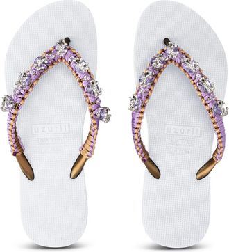 UZURII Slipper & Pantoletten - Zehentrenner Macrame Poodle Doodle - Gr. 37_38 - in Wei&szlig; - f&uuml;r Damen